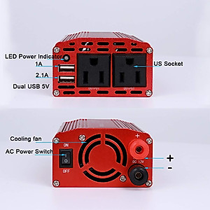 MASCARELLO 300w Car Power Inverter DC 12V to 110V AC Converter with AC Outlet and 5V/3.1A USB Car Charger for iPhone Laptop Notebook Camping(with Clip)