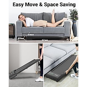 Walking Pad Treadmill Under Desk, 2 in 1 Desk Treadmill Space Saving for Home Office, Portable Treadmill 265lbs Capacity 2.25 HP Walking Pad, Lightweight Walking Jogging Machine,Installation Free