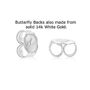 14k White Gold Solitaire Round Tint Cubic Zirconia Small CZ Stud Earrings with 14k Gold butterfly Push-backs (3mm)