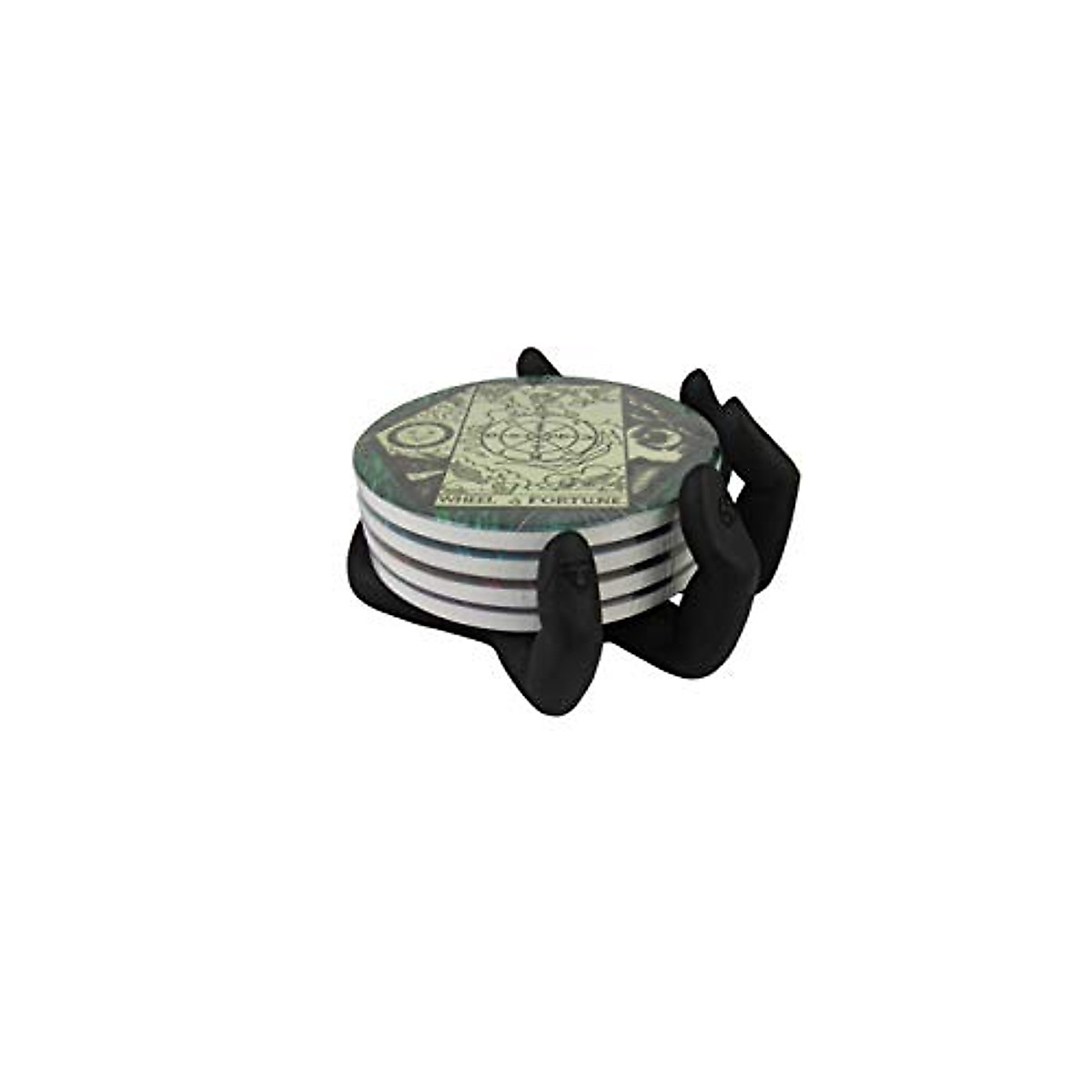 World of Wonders Drink to Good Fortune Decorative Gothic Palm Holder with Tarot Card Drink Coasters (5 Piece Set) | Coffee Table and Witch Decor for Your Home - 5"