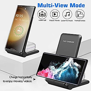 2 in 1 Wireless Charger,Foldable 20W Fast Wireless Charging Stand Compatible with iPhone 15/15 Pro/14/13/12/X/AirPods,Dual Phone Induction Charge Station for Samsung,Pixel,Xperia,LG G8(No Plug)