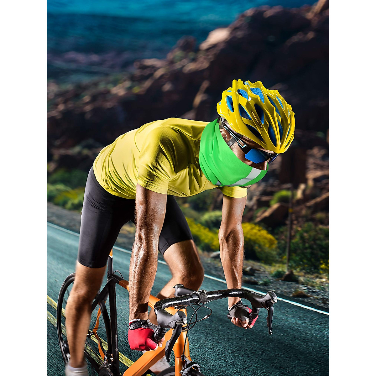 12 Pieces Balaclava Face Mask Headbands Colorful Headwear Scarf UV Protection Neck Gaiter with Reflective Tape for Women Men Outdoor Sports