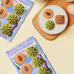 Resealable Smell Proof Bags Foil Pouch Mylar Ziplock Food Storage Bags with Clear Window Packaging Pouch for Food Storage Gift Package Supplies (100-pack,Holographic Color, 4.7 x 7.9 Inches)