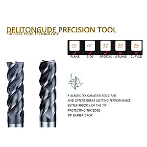 DelitonGude 5/16 x 4inch Extra Long Carbide Tungsten Square CNC End Mill,4 Fultes Suitable for Alloy Steels/Hardened Steels HRC55(Extra Long 5/16)