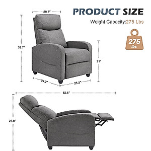Recliner Chair for Adults, Massage Reclining Chair for Living Room, Adjustable Modern Recliners Chair, Home Theater Seating Single Sofa Recliner with Padded Seat Backrest（Grey）