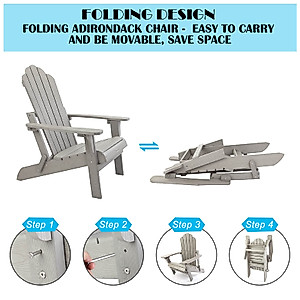 hOmeHua Folding Adirondack Chair Weather Resistant, Hard Plastic Imitation Wood Stripes Adirondack Chair, Easy to Fold Move & Maintain, Outdoor Chair for Patio, Backyard Deck, Fire Pit - Gray