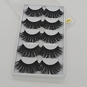 5 Pairs 3D Mink Lashes Natural Fluffy False Eyelashes 25mm Long Strip Lashes Handmade Cruelty-Free Fake Eyelashes for Makeup (K02)