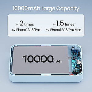 NEWDERY Wireless Power Bank, 10000mAh Magnetic Portable Charger with Foldable Stand 22W USB C, 15W Fast Charging External Battery Pack for iPhone 15 Pro Max/15 Plus/15 Pro/15, iPhone 14/13/12 Series