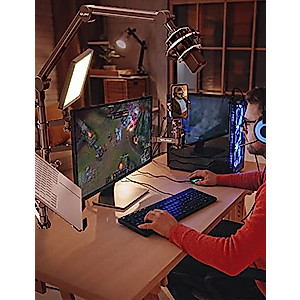 Home Stream Camera Desk Mount - LS21 Desktop Overhead Camera Mount Flexible Microphone Boom Arm + Laptop Stand Mount + 2 Extension Magic Arm for Webcam DSLR Ring Light Laptop Mic
