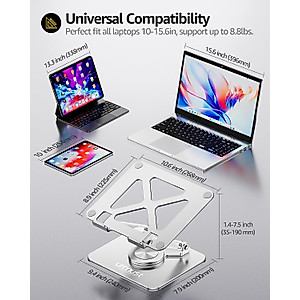 Urmust Laptop Stand for Desk with 360 Rotating Base, Computer Stand for Laptop Ergonimic Adjustable Laptop Riser for Desk Compatible with All Laptop 10 to 16 Inches