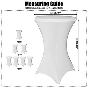 SUNTQ 2 Pack Spandex Table Covers, Cocktail Fitted Tablecloths, Round Highboy Stretch Table Cloths for Party, Wedding, Birthday, Banquet, Vendors,Bistro Table,White,32x43 Height