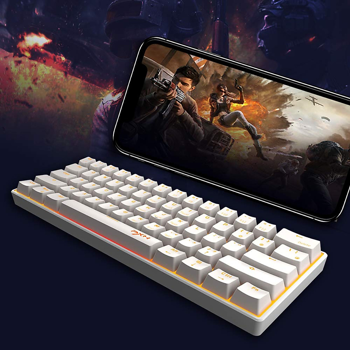 PXN K30 60% Mechanical Keyboard Wireless Mobile Gaming Keyboard Backlit Wired LED Mini Compact Keyboards Compatible with Android PC Laptop (White)