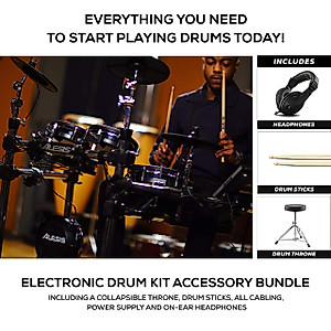Alesis Drums Command Mesh Kit Bundle – Electric Drum Set With an Eight-Piece Mesh Electronic Drum Kit, Drum Throne, Headphones and Drum Sticks