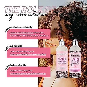 immetee 2 in 1 Shampoo & Conditioner for Wig, Soak & Rinse Wig Shampoo for Human and Synthetic Hair, Prolong Wig life. 300ml/10.1fl oz (For Natural Wigs)