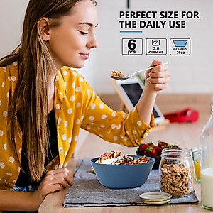 Cereal Bowls Set of 6 - 36oz Wheat Straw Bowls with Unique Textured Design Soup Bowls - Microwave & Dishwasher Safe Bowls Salad Bowls - Alternative for Plastic Bowls for Serving Salad,Pasta - Multi