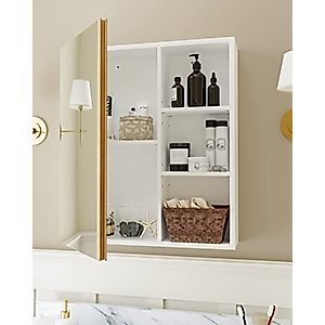 VredHom Bathroom Wall Mirror Cabinet, Medicine Cabinet with Single Door and Adjustable Shelf, Over The Toilet Storage Cabinet，White