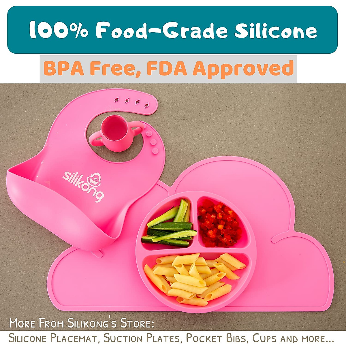 Silikong Divided Silicone Plates for Toddlers | BPA Free | Dishwasher, Microwave and Oven Safe | Kids Plates with Dividers (Girls)