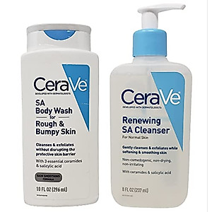CeraVe SA Skincare Bundle - Contains SA Body Wash for Rough and Bumpy Skin (10 fl oz) and Renewing SA Cleanser (8 fl oz) - Skin Smoothing Formula with Salicylic Acid