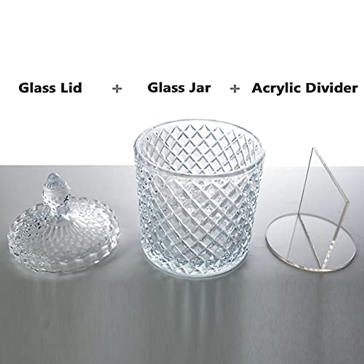 GLASSimpleware Bathroom Glass Qtip Holder Canister with Plastic Partition and Lid for Cotton Swabs Balls Rounds, Home Vanity Countertop Storage Organizer Container