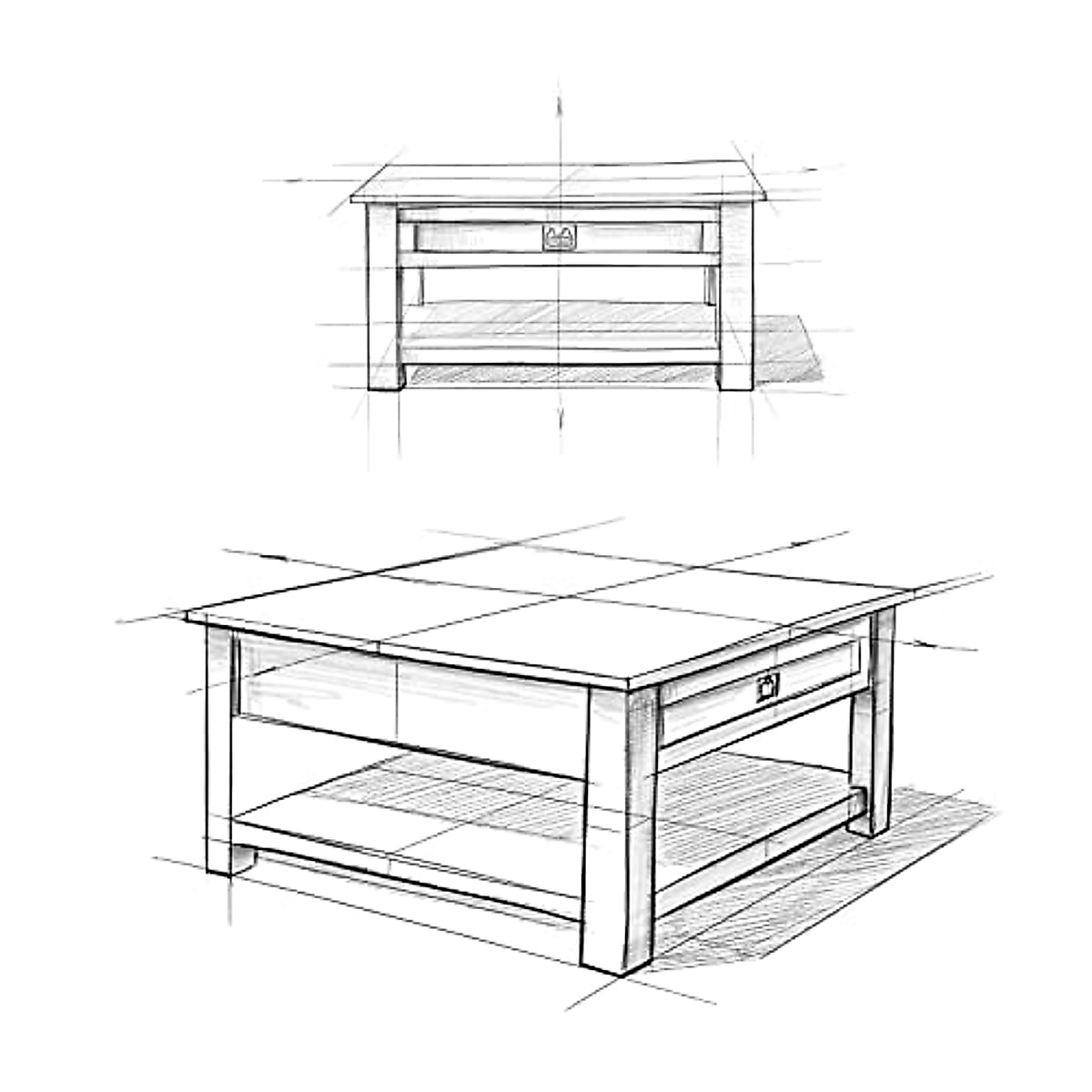 SIMPLIHOME Monroe SOLID ACACIA WOOD 38 inch Wide Square Rustic Coffee Table in Distressed Charcoal Brown, for the Living Room and Family Room
