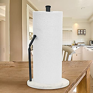 Marble Weighted Paper Towel Holder,Freestanding Black Paper Towel Roll Holder with Tension Arm-for Kitchen Bathroom Countertop,Standard or Jumbo-Sized Roll Holder