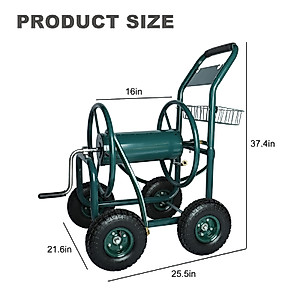 AESRAOU Industrial Hose Reel Cart - Garden Heavy Duty Hose Reel with 4 Rubber Wheels, Holds 328-Feet of 5/8" Hose Capacity for Outside Garden & Yard