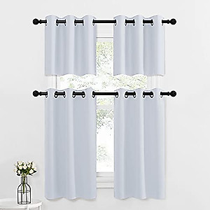NICETOWN Greyish White Room Darkening Valances - Energy Efficient Kitchen Grommet-Top Kitchen Curtain Panels for Short Windows (2-Pack, W42 x L18 + 1.2 inches Header, Platinum-Greyish White)