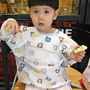 6-42 Months Toddler Baby Sleeved Bibs Waterproof Eating and Painting Smock. JNINTH