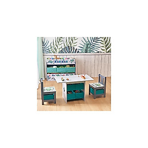 LuxenHome Kids Art Play Activity Table with Storage Shelf and Chair Set with Storage Baskets for Toddlers Drawing, Reading, Crafts, Play, Blue & Gray