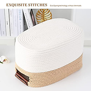 ECDYQXVU 1 Pack Cotton Rope Storage Baskets,15x10x9 in,Collapsible Storage Bins, Decorative Woven Basket Cube Storage Organizer for Nursery, Laundry, Towel, Clothes, Cosmetics, Books(White/Beige)