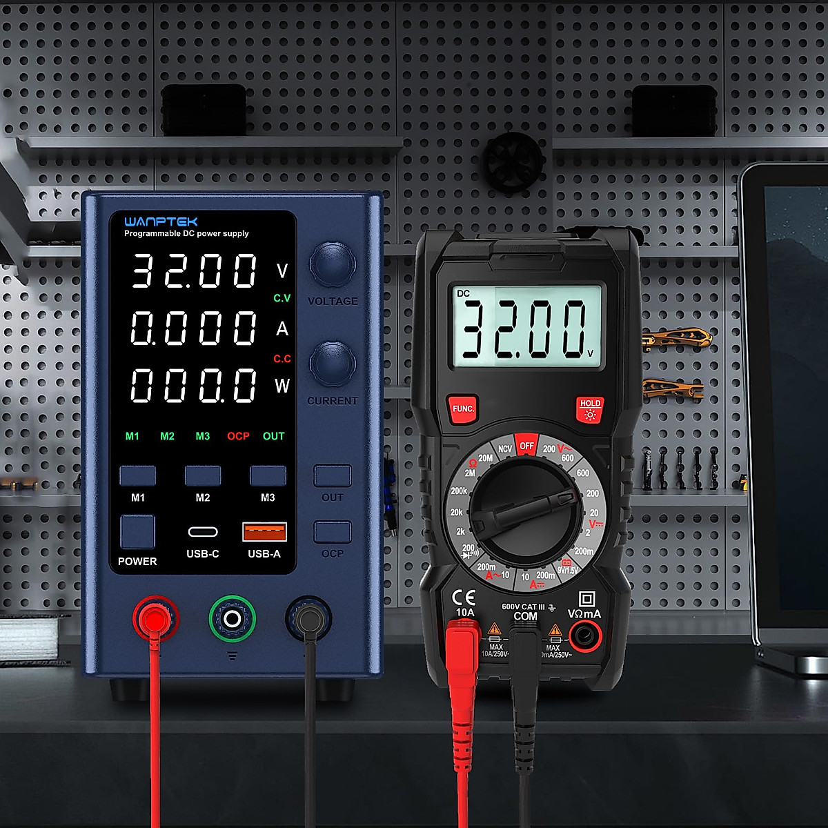 DC Power Supply Variable, Bench Power Supply with Encoder Adjustment Knob, Variable Power Supply with Memory Storage, Adjustable Power Supply with USB-A & Type-C Quick-Charge (0-32V 0-10A)