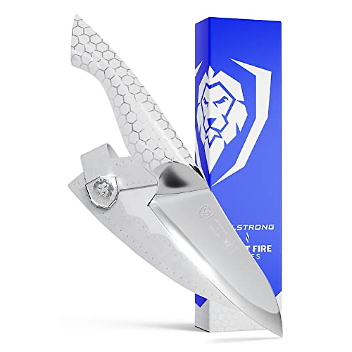 Dalstrong Paring Knife - 3.5" - Frost Fire Series - High Chromium 10CR15MOV Stainless Steel - Frosted Sandblast Finish - White Honeycomb Handle - Leather Sheath - NSF Certified