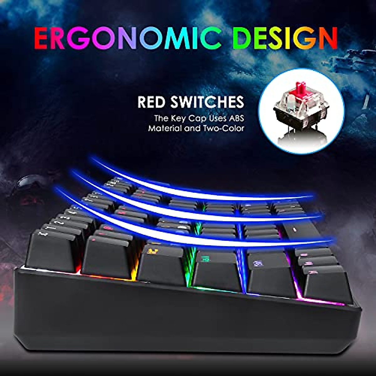 Gaming Keyboard and Mouse with Mechanical Red Switch Rainbow Backlit Wired Type-C 84 Keys Anti-ghosting,RGB 12000 DPI Lightweight Honeycomb Shell Gaming Mouse,Large Mouse Pad for PC Gamers(Black)
