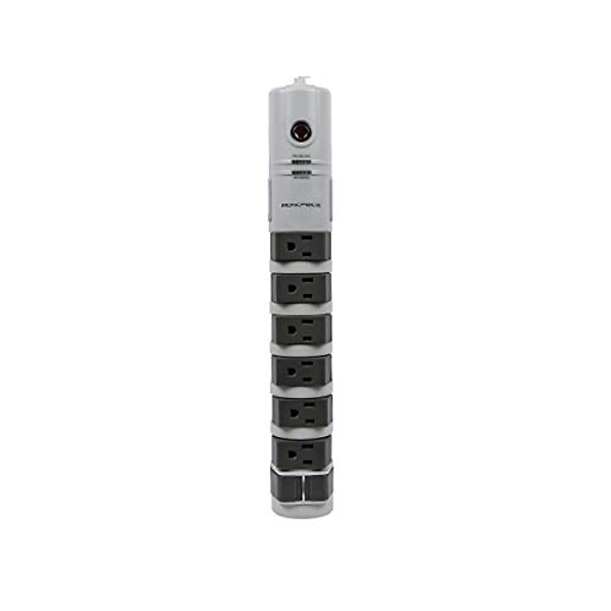 Monoprice 8 Outlet Rotating Surge Strip - UL Rated 2,160 Joules with Grounded and Protected Light Indicator, Gray