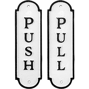 AuldHome Push Pull Door Signs (Set of 2); Cast Iron Farmhouse Style Vertical Signs for Home and Business
