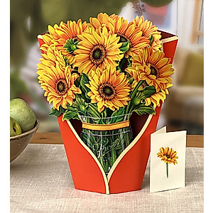 Freshcut Paper Pop Up Cards, Paper Flower Bouquet 3D Popup Greeting Cards with Note Card & Envelope, Birthday Card, Anniversary Card, Get Well Gifts for Women, 12" Sunflowers
