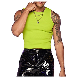 GORGLITTER Men's Fashion Workout Neon Crop Tank Top Slim Fit Hot Shirts Green Small