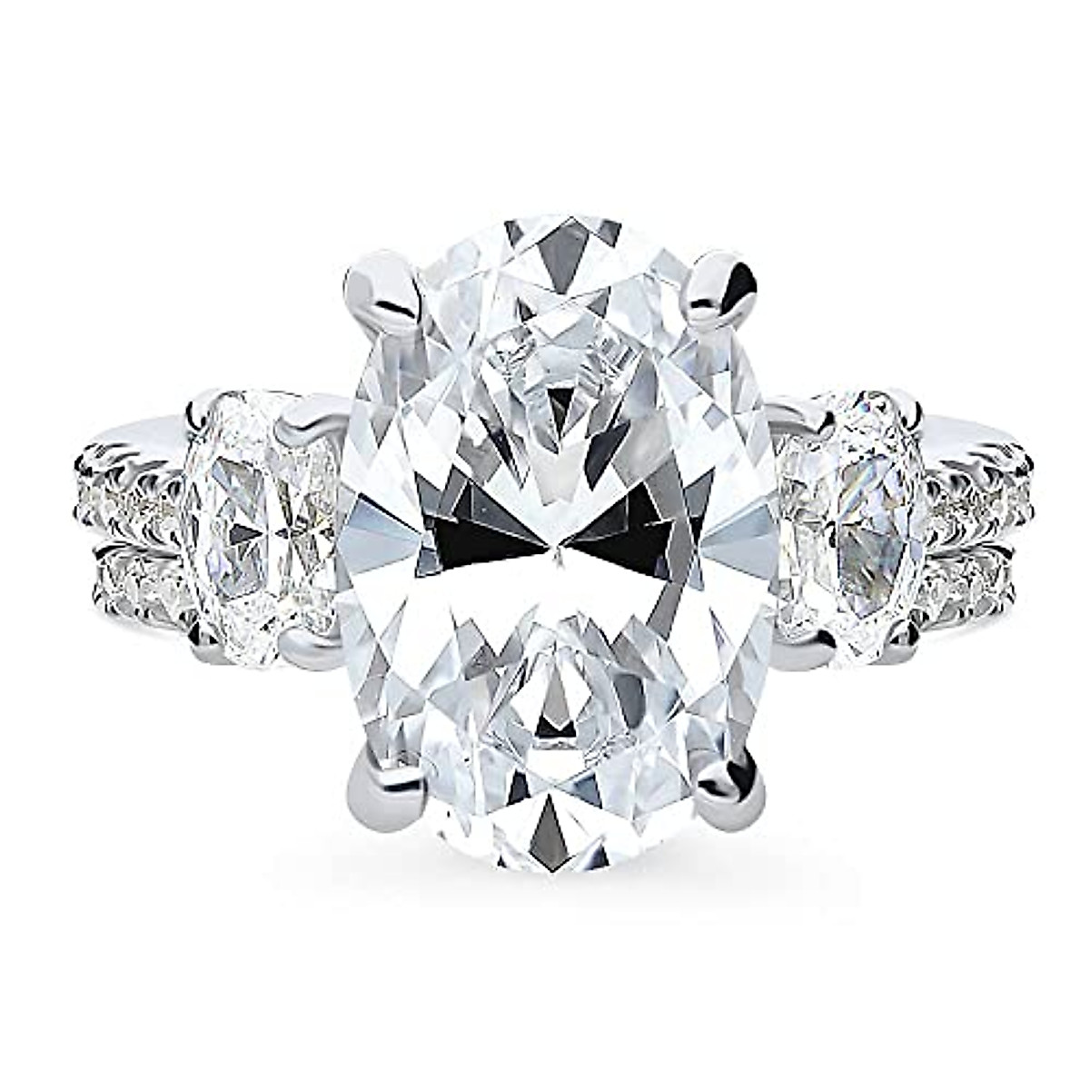 BERRICLE Sterling Silver 3-Stone Wedding Engagement Rings Oval Cut Cubic Zirconia CZ Ring Set for Women, Rhodium Plated Size 8