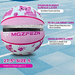 MGZFEZN Youth Basketballs Size 5 Rubber Game Outdoor 27.5 Basketball for Kids Play School Games Indoor Outdoor Park Beach & Pool with Pump(Pink)