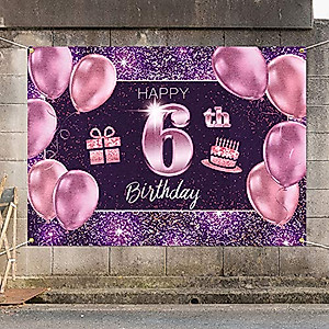PAKBOOM Happy 6th Birthday Banner Backdrop - 6 Birthday Party Decorations Supplies for Girl - Pink Purple Gold 4 x 6ft