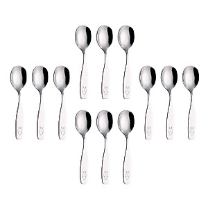 ANNOVA Kids Silverware Children's Safe Flatware Set Stainless Steel - 12 x Children Dinner Spoons, Toddler Utensils, Metal Cutlery Set for LunchBox (Engraved Dog Bunny) (Stainless Steel, 12 Spoons)