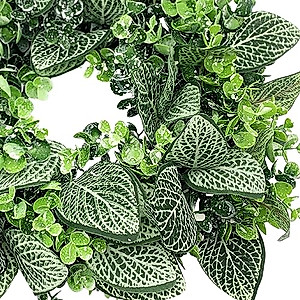 SUNFICON 15'' Small Faux Green Wreath Centerpiece Artificial Eucalyptus Leaf Boxwood Wreath Door Welcome Wedding Wreath Wall Window Farmhouse Home Decoration Indoor Outdoor Spring Summer All Seasons