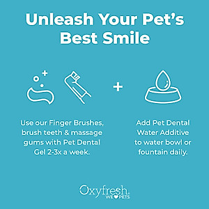 Oxyfresh Premium Pet Dental Kit for Dogs & Cats – Easy Solution for Pet Fresh Breath, Clean Teeth, Control Plaque & Tartar – Vet Formulated Pet Toothpaste 1oz + Water Additive 3oz + 3 LG Brushes Kit
