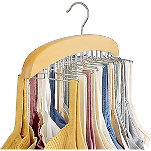 3 Pack Tank Top Hanger with Premium Wood,24 Large Capacity Foldable Metal Hooks,Space Saving,360° Rotating,Closet Organizer for Tank Tops/Bras/Scarfs/Ties/Belts/Camisole/Bathing Suits/Stockings