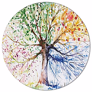 4ft Round Area Rug Tree of Life, Soft Rugs for Living Room, Large Indoor Outdoor Circle Area Rug for Bedroom/Dorm Room Washable Rug Mat Colorful Watercolor Art Plant, Non Slip Backing Carpet