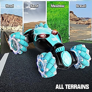 Remote Control Car, Gesture Sensor RC Stunt Cars Toys for Boys Age 6 7 8 9 10 11 12+ Years Old, 2.4GHz 4WD RC Double Sided 360° Flips Off Road Vehicle Toy with Lights/Music, Gifts for Kids Girls Blue