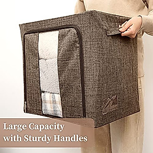 2 Pack 53L Oxford Steel Frame Storage Box for Closet Organization, Collapsible Storage Bins for Clothes blankets, Stackable Storage Boxs with Clear Windows and Handles, Brown