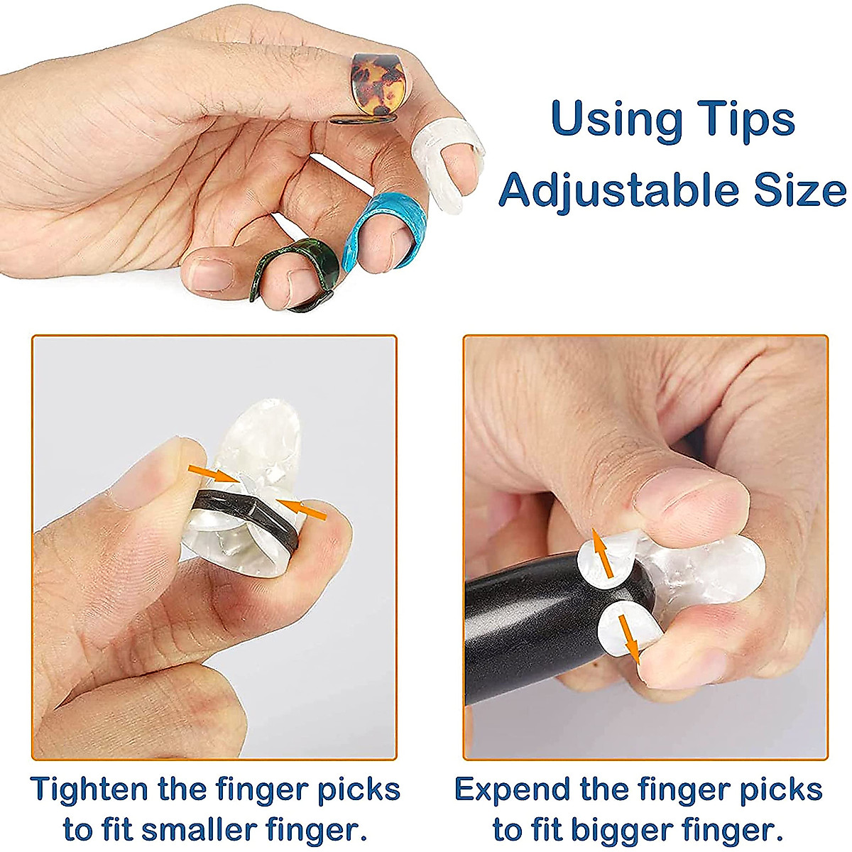 KEWAYO 15 Pieces Steel Finger Picks Set, Including Stainless Steel Finger Picks and Thumb Picks, Metal Finger Picks Adjustable Bass Finger Picks for Guitar, Banjos, Instruments (Stylish Style)