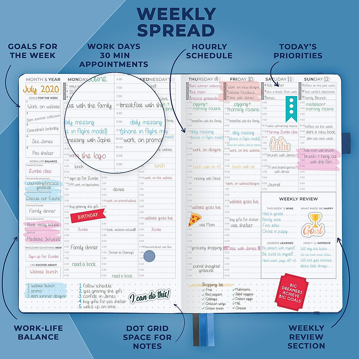 Clever Fox Planner Schedule – Undated Weekly & Monthly Life Planner with Time Slots, Appointment Book & Daily Organizer, A5 (Dark Blue)