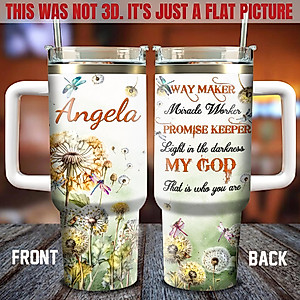 WAZONE Personalized Dandelion Dragonfly 40oz Tumbler with Handle and Straw Lid Custom Name Taraxacum Flower Insulated Cup Stainless Steel Travel Mug Vintage Style Jesus God Christian Gifts For Women